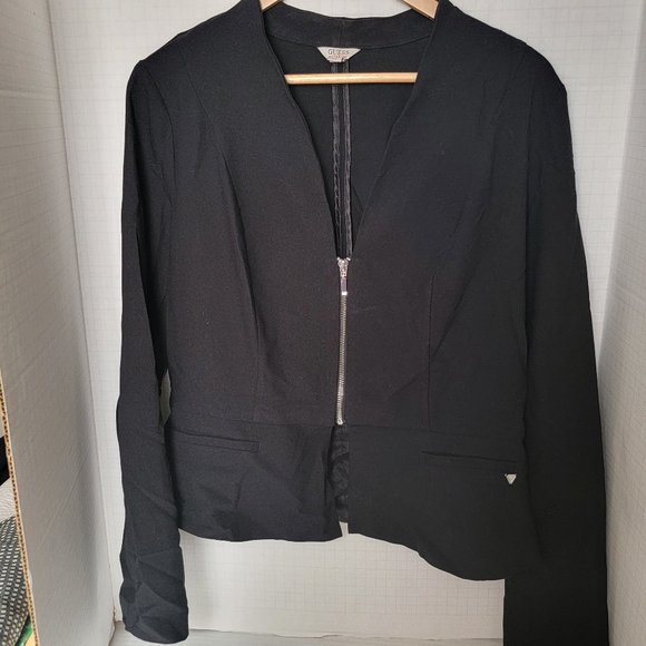 Guess | Jackets & Coats | Black Guess Womens Blazer Jacket Silver Color ...